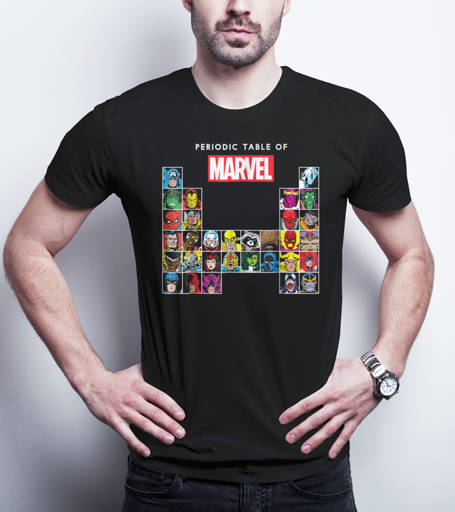 Periodic Table Of Marvel Heroes And Villains Classic Comic Characters T-Shirt