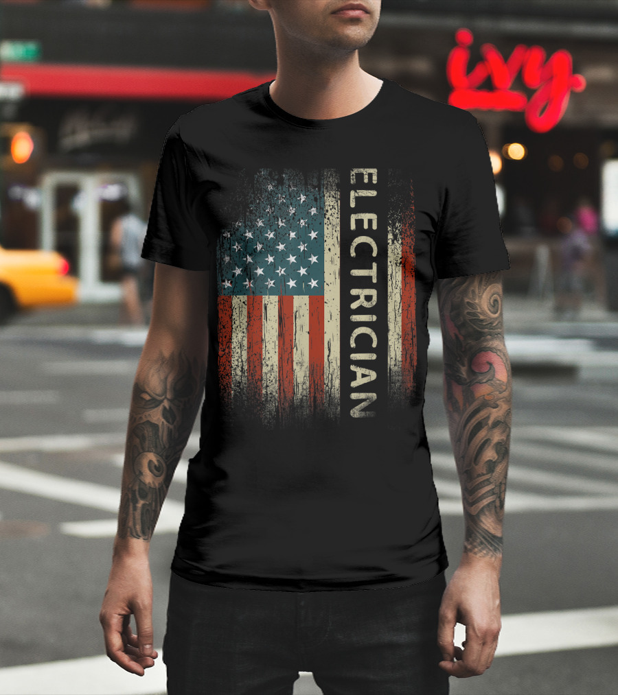 Electrician American USA Flag Patriotic Mens T-Shirt