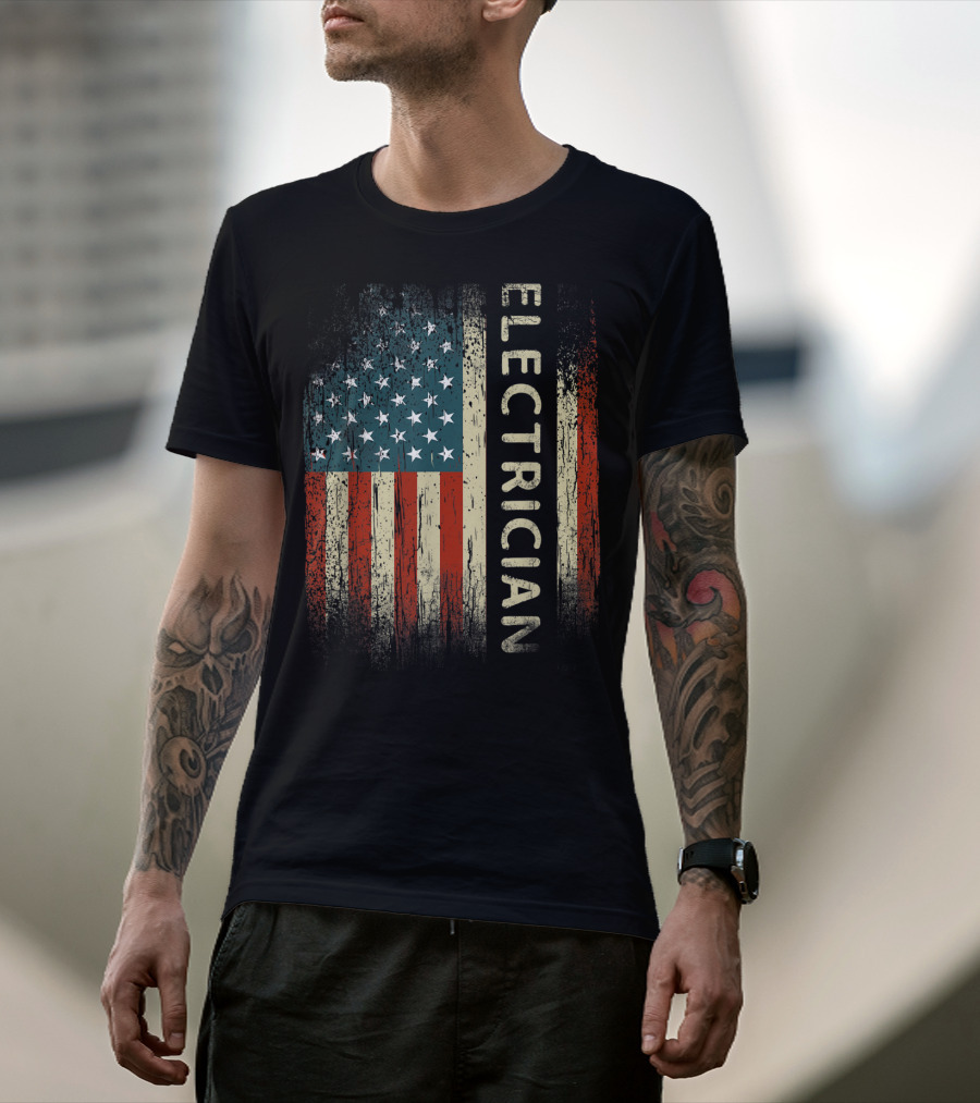Electrician American USA Flag Patriotic Mens T-Shirt