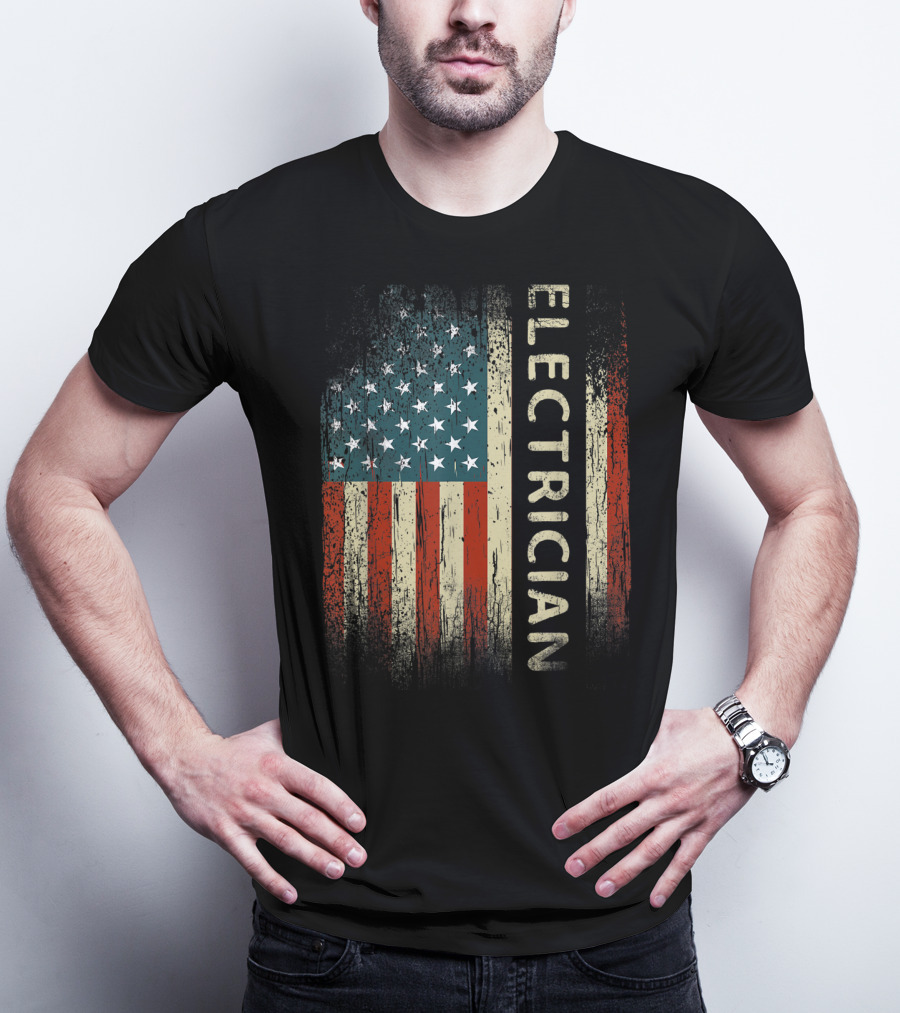 Electrician American USA Flag Patriotic Mens T-Shirt