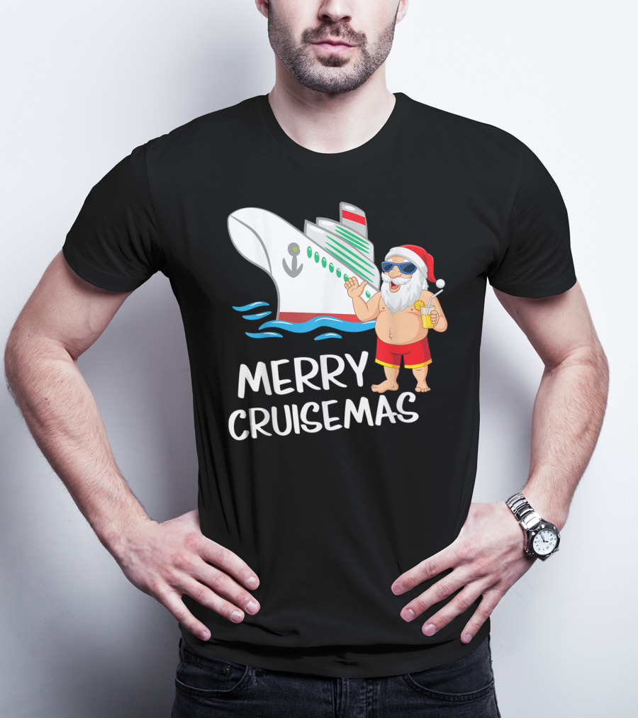 Merry Cruisemas Santa Claus Tropical Vacation Cruise Ship T-Shirt