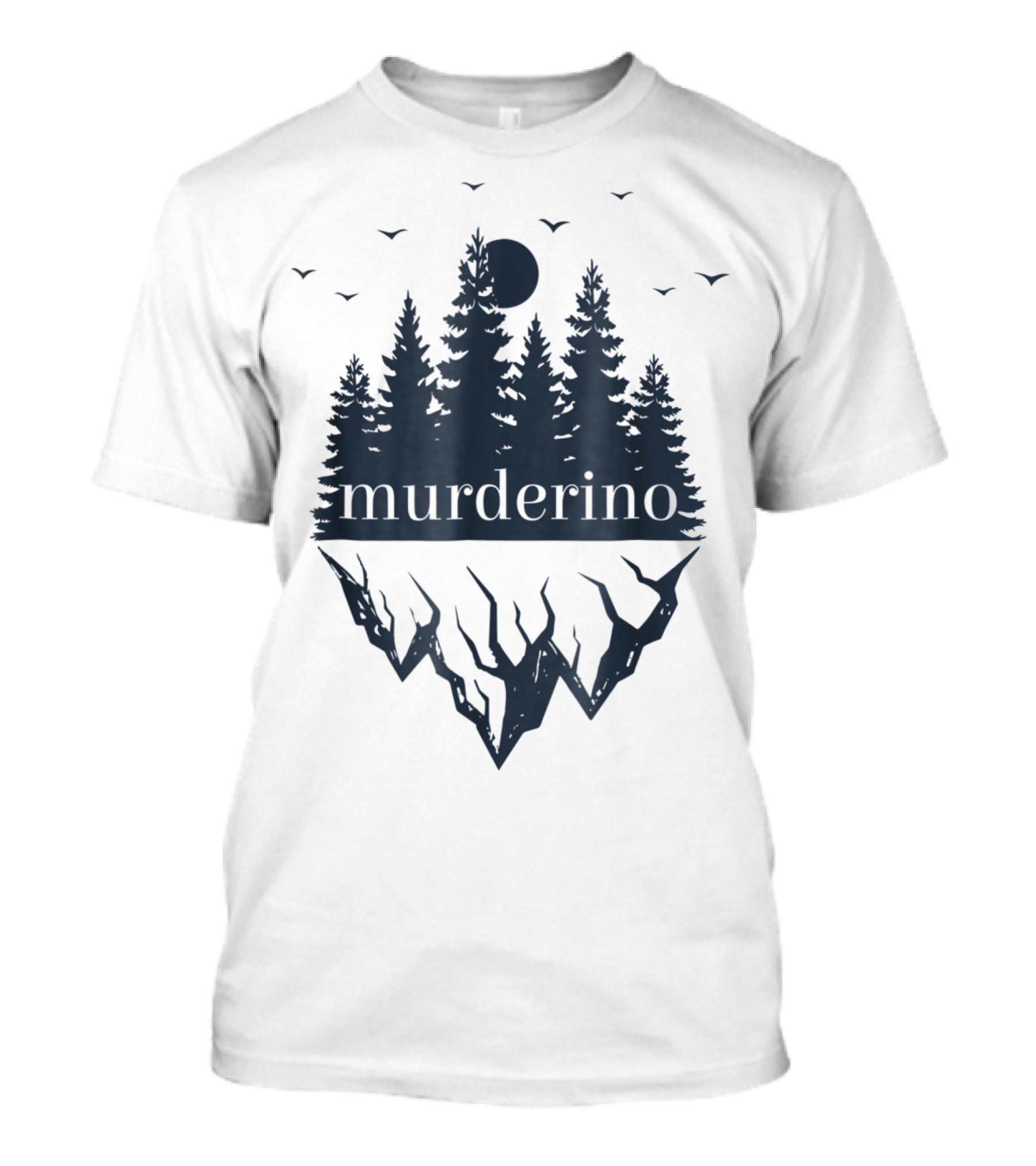 Murderino True Crime Forest Scene With Bats And Moon T-Shirt