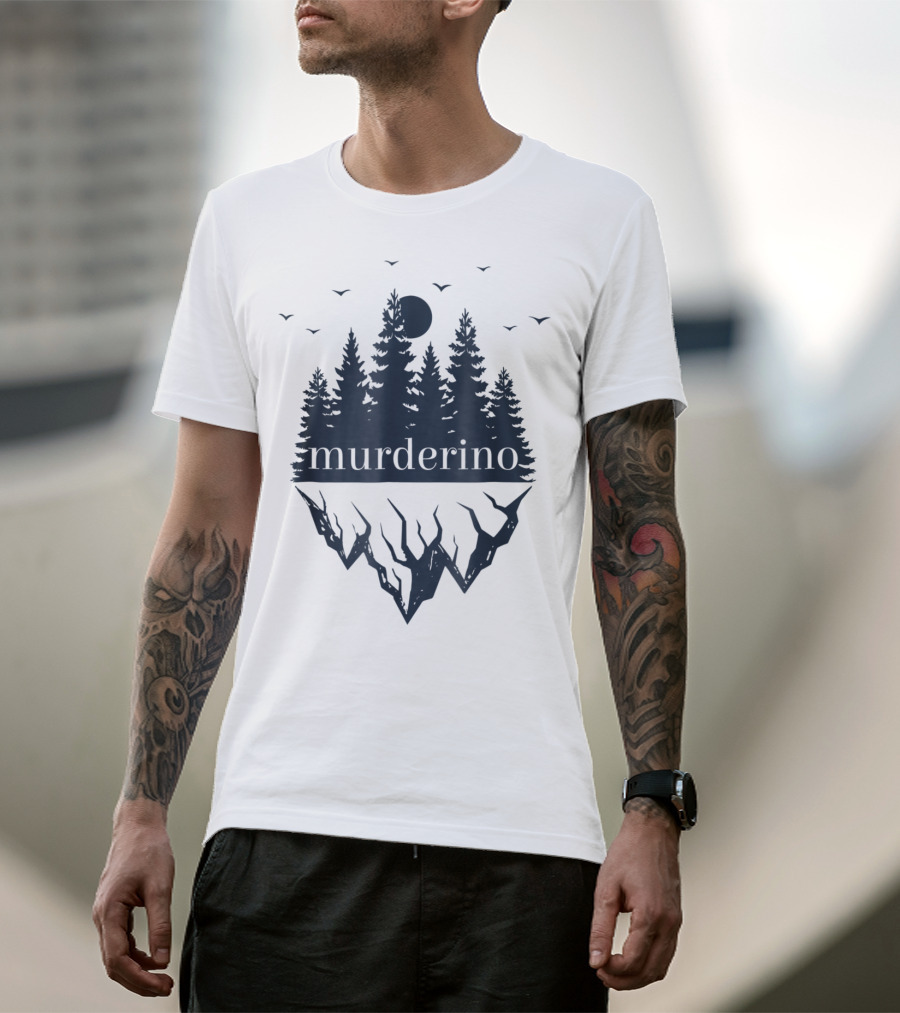 Murderino True Crime Forest Scene With Bats And Moon T-Shirt