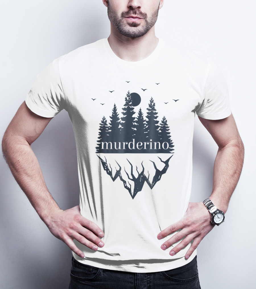 Murderino True Crime Forest Scene With Bats And Moon T-Shirt