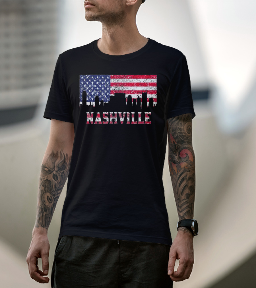 Nashville American Flag Skyline Country Music Lovers T-Shirt