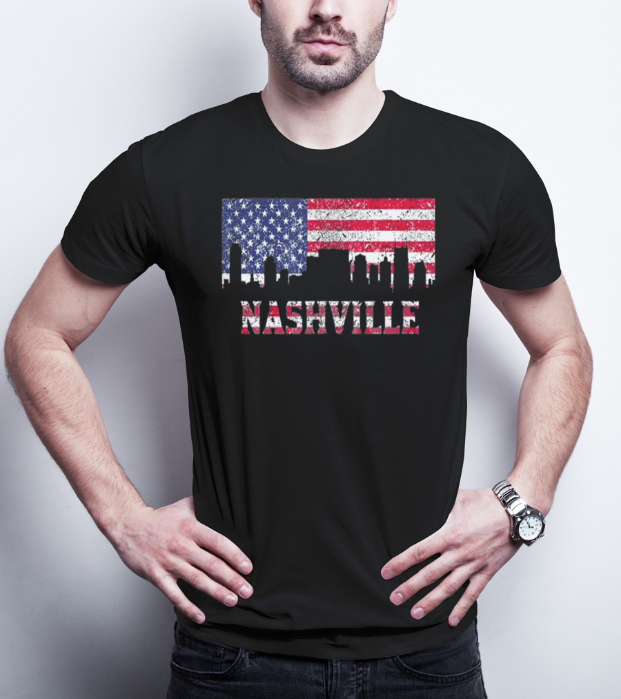 Nashville American Flag Skyline Country Music Lovers T-Shirt