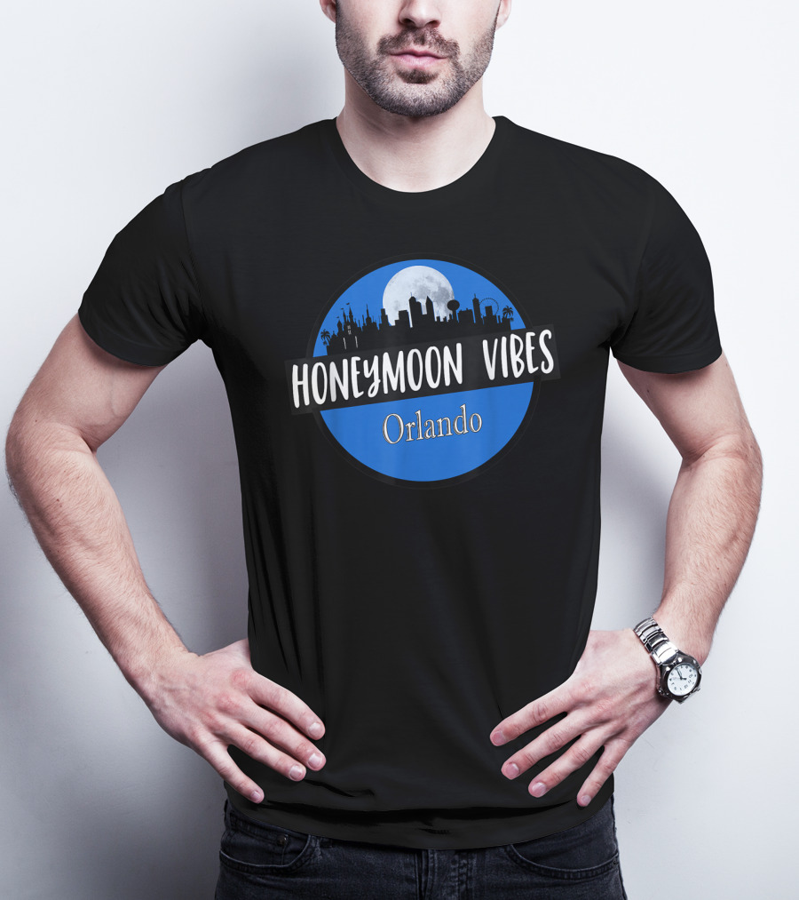 Orlando Honeymoon Vibes Newlywed Destination Moonlit Skyline T-Shirt