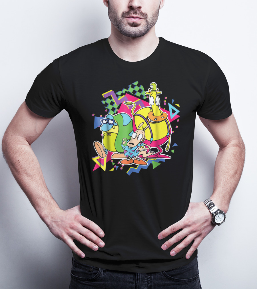 Nickelodeon Rocko's Modern Life 90's Characters With Geometric T-Shirt