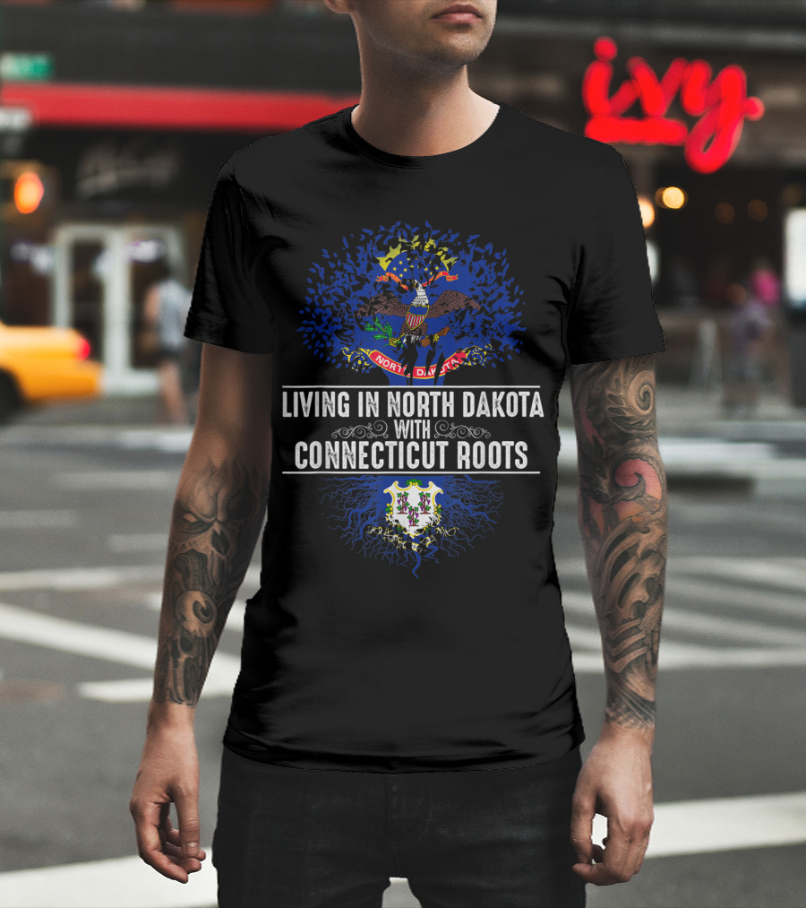 Living In North Dakota With Connecticut Roots State Emblems T-Shirt
