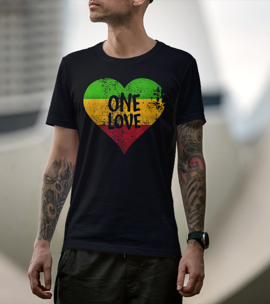 One Love Heart Rastafari Colors Jamaica T-Shirt