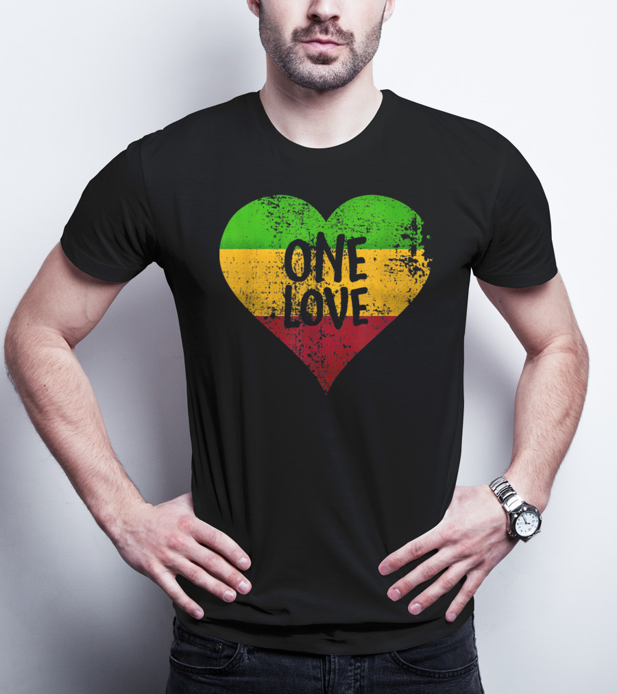 One Love Heart Rastafari Colors Jamaica T-Shirt