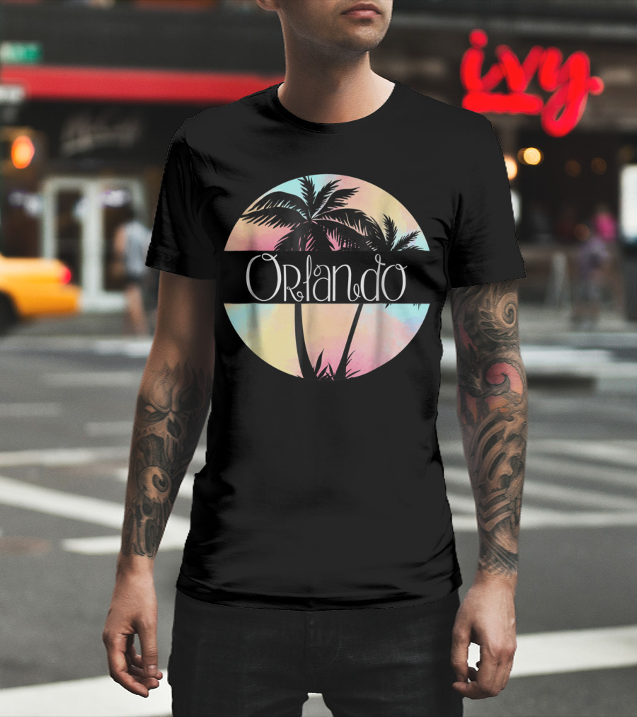 Orlando Florida Souvenir Palm Trees Retro Sunset Circle T-Shirt