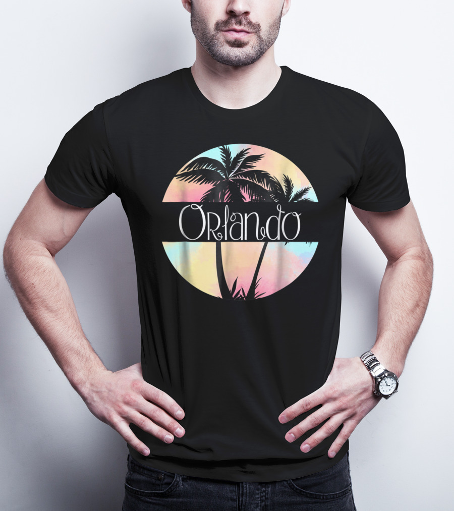Orlando Florida Souvenir Palm Trees Retro Sunset Circle T-Shirt