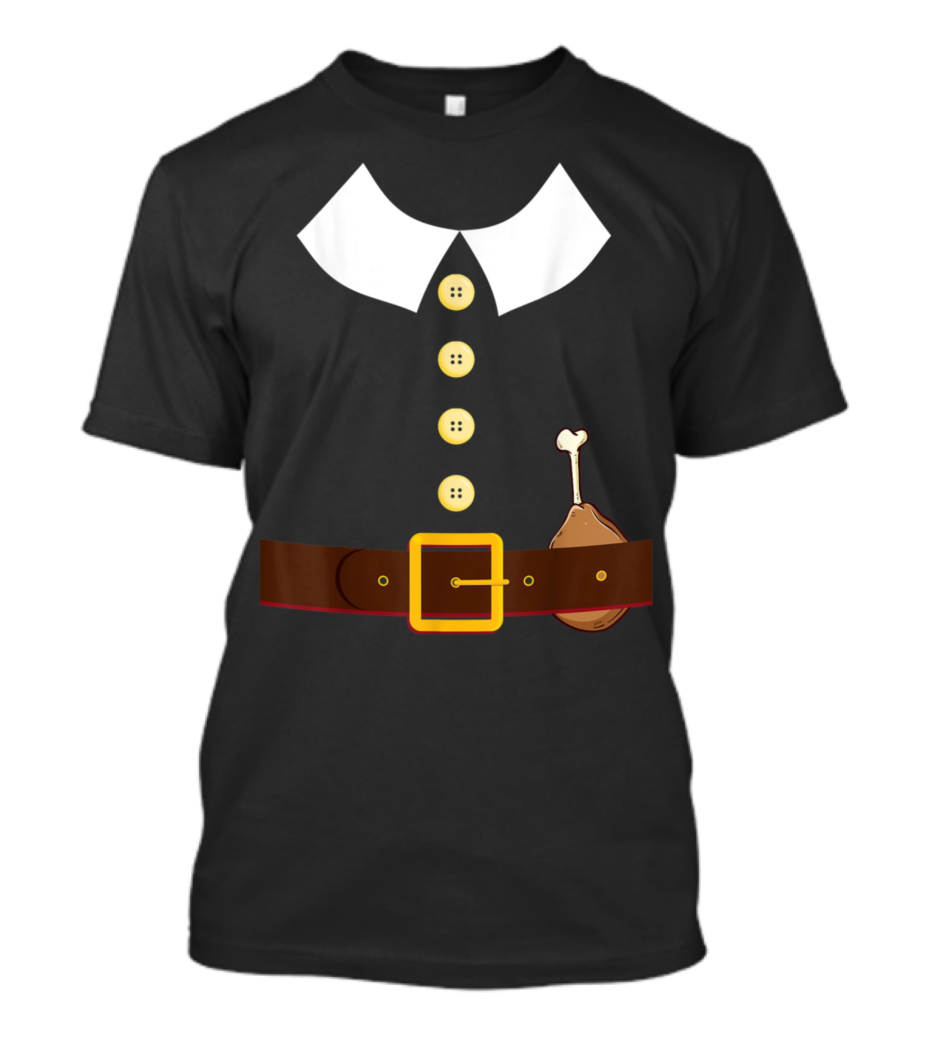 Pilgrim Costume Black Collar Buttons Belt Chicken Leg Colonist T-Shirt