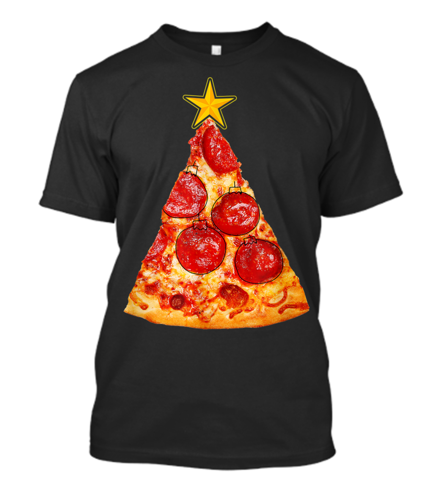 Pizza Slice Christmas Tree With Pepperoni Ornaments And Star Topper T-Shirt