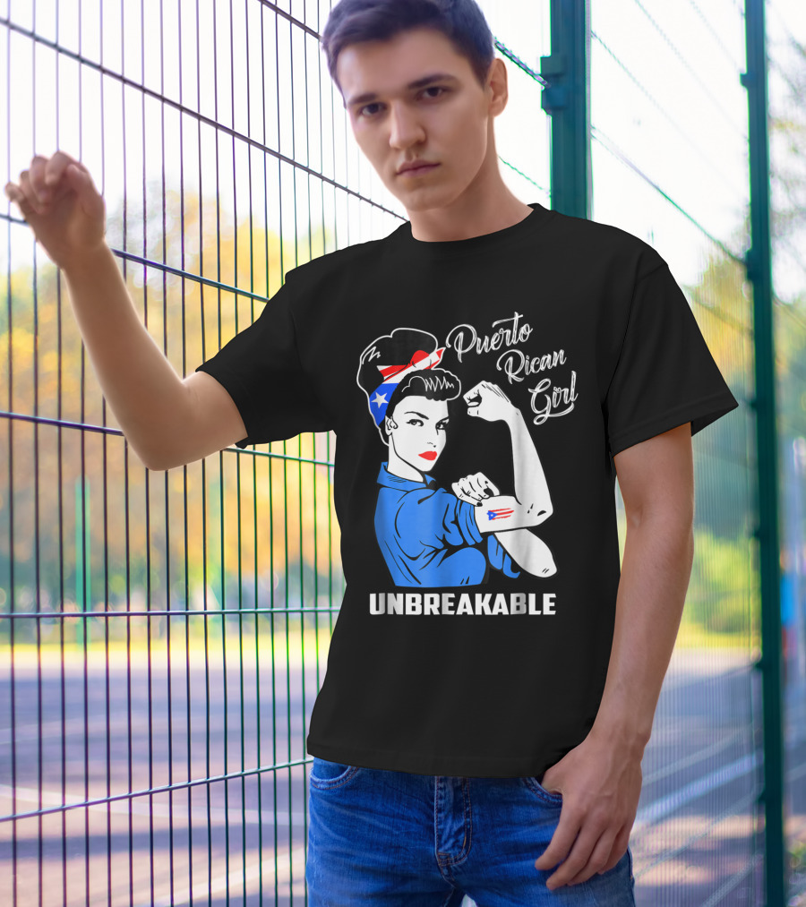 Puerto Rican Girl Unbreakable Rosie The Riveter Flag Tattoo Heritage T-Shirt