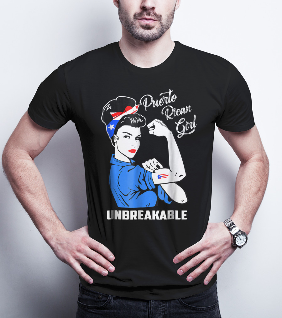 Puerto Rican Girl Unbreakable Rosie The Riveter Flag Tattoo Heritage T-Shirt