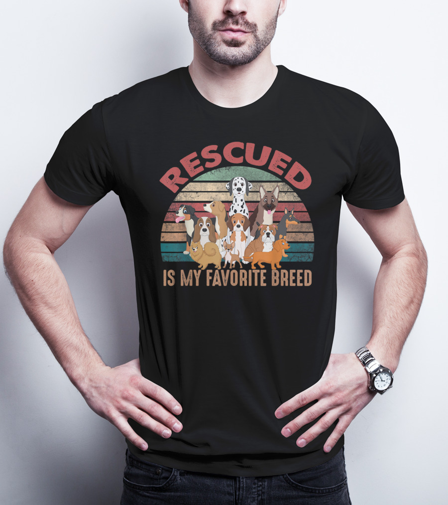 Rescued Is My Favorite Breed Funny Rescue Dog Lovers Retro Pet T-Shirt