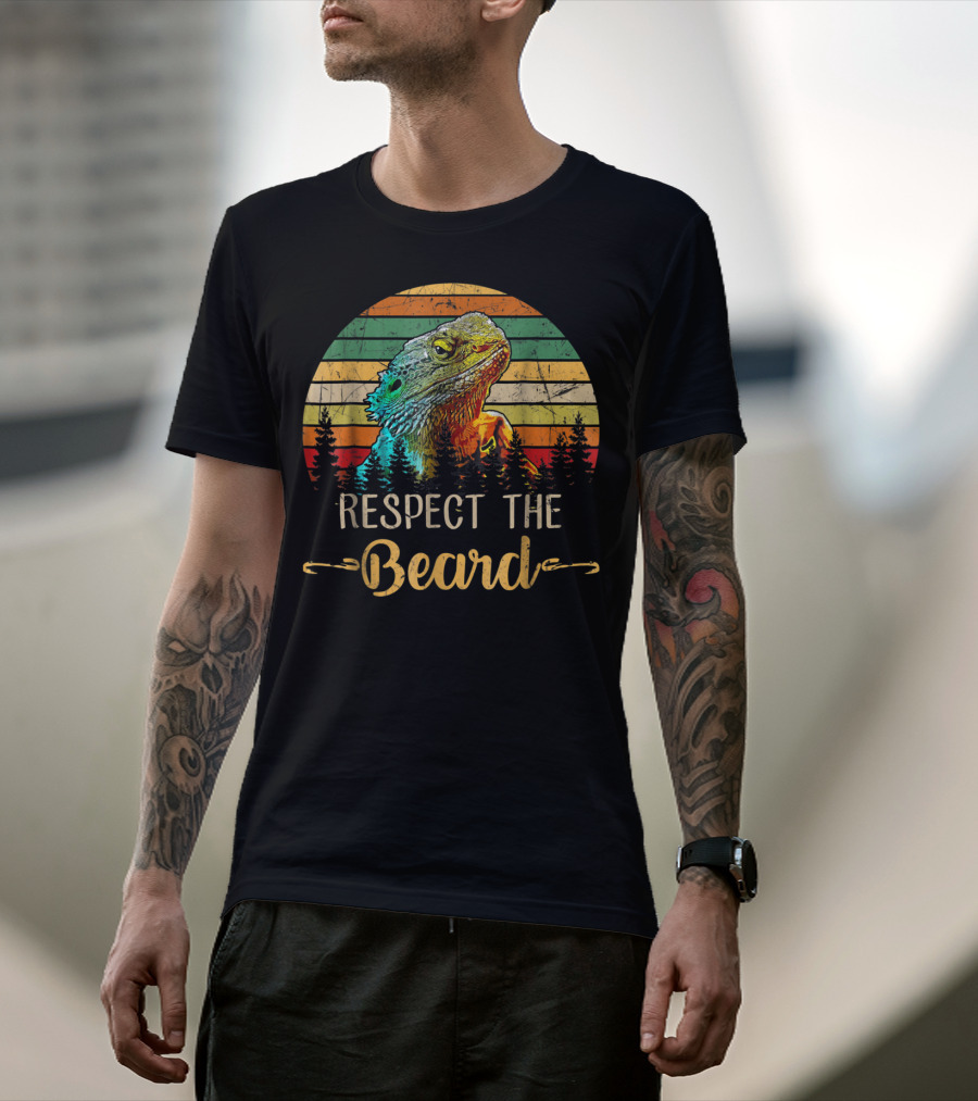 Respect The Beard Retro Sunset Bearded Dragon T-Shirt