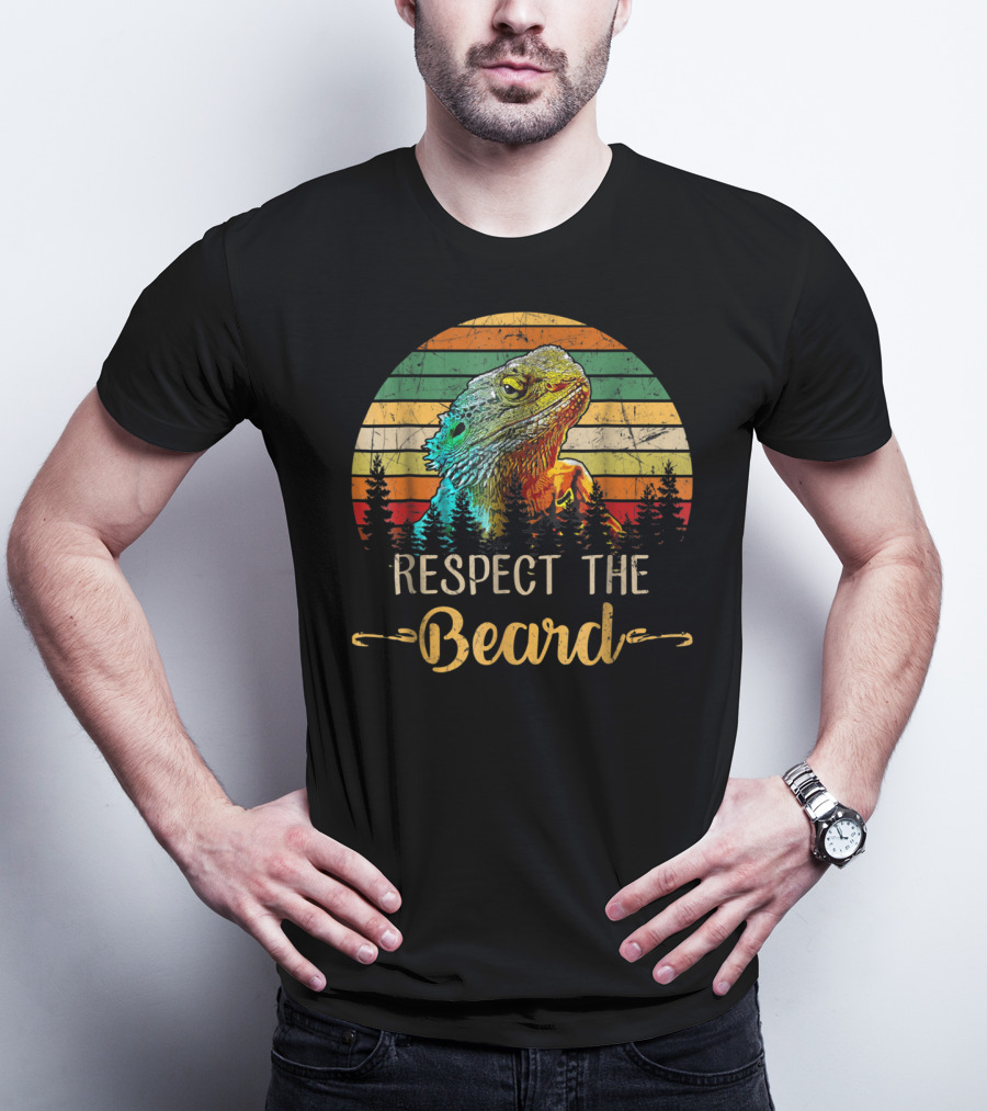 Respect The Beard Retro Sunset Bearded Dragon T-Shirt