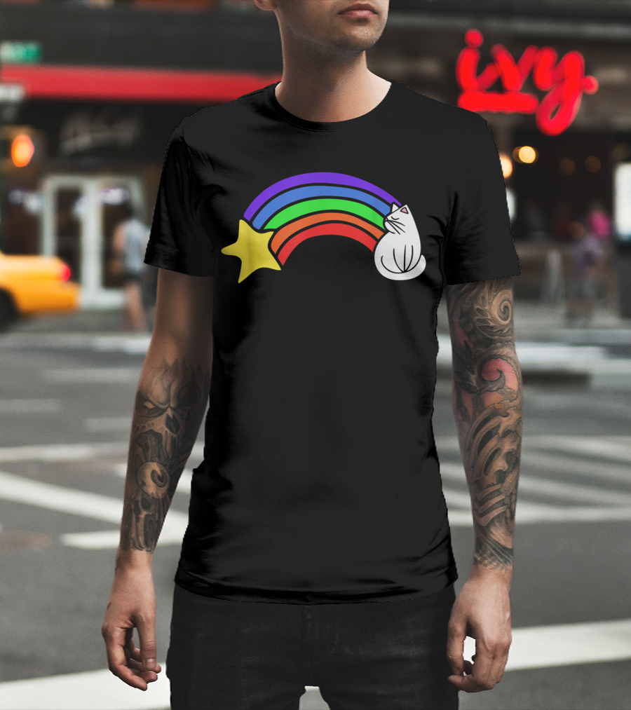 Retro Rainbow Cat Cute Vintage Starry Rainbow Cat T-Shirt