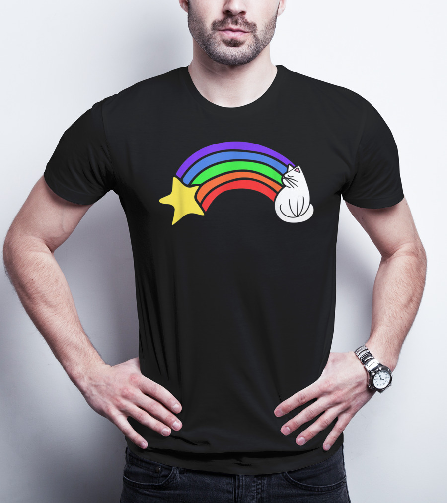 Retro Rainbow Cat Cute Vintage Starry Rainbow Cat T-Shirt