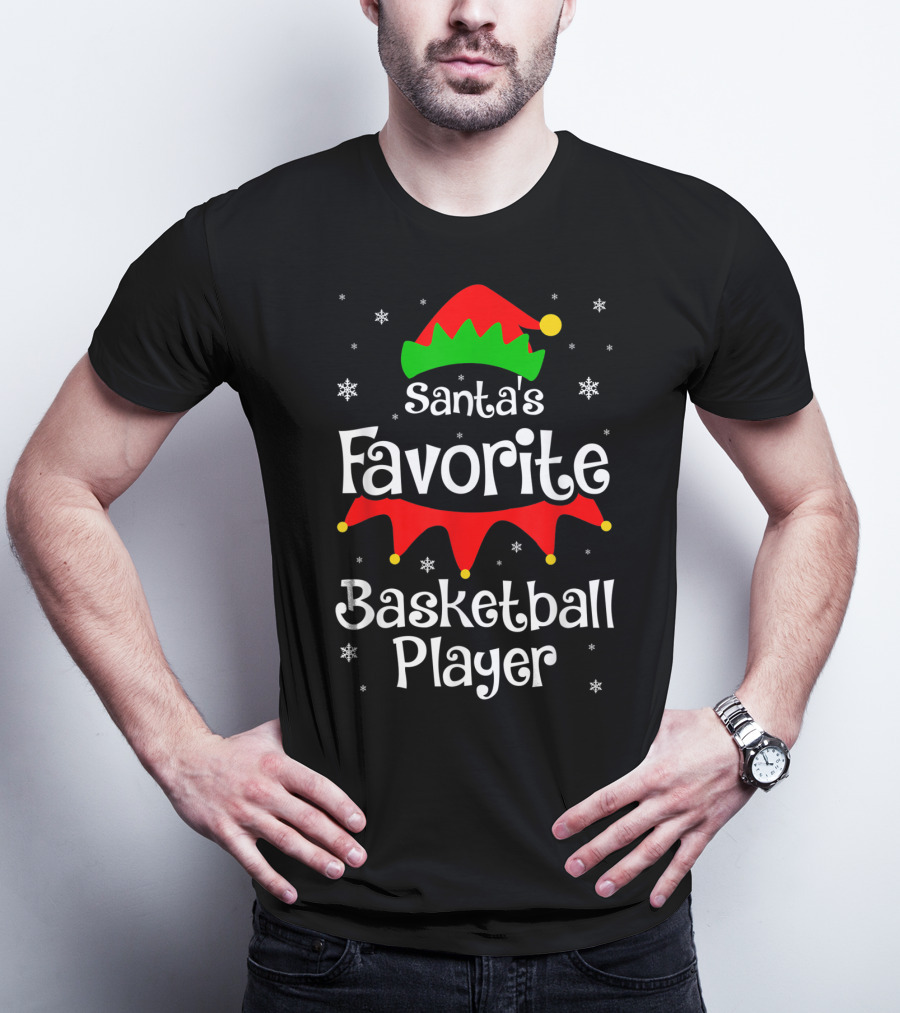 Santa's Favorite Basketball Player Christmas Snowflakes Elf Hat T-Shirt