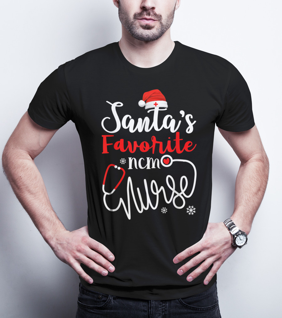 Santa's Favorite Ncm Nurse Hat Stethoscope Snowflakes T-Shirt