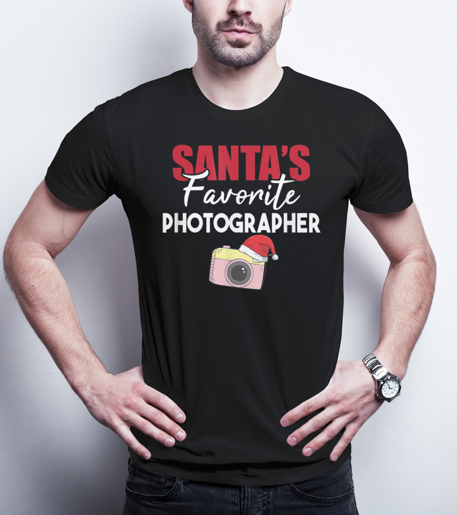 Santa's Favorite Photographer Camera With Santa Hat T-Shirt