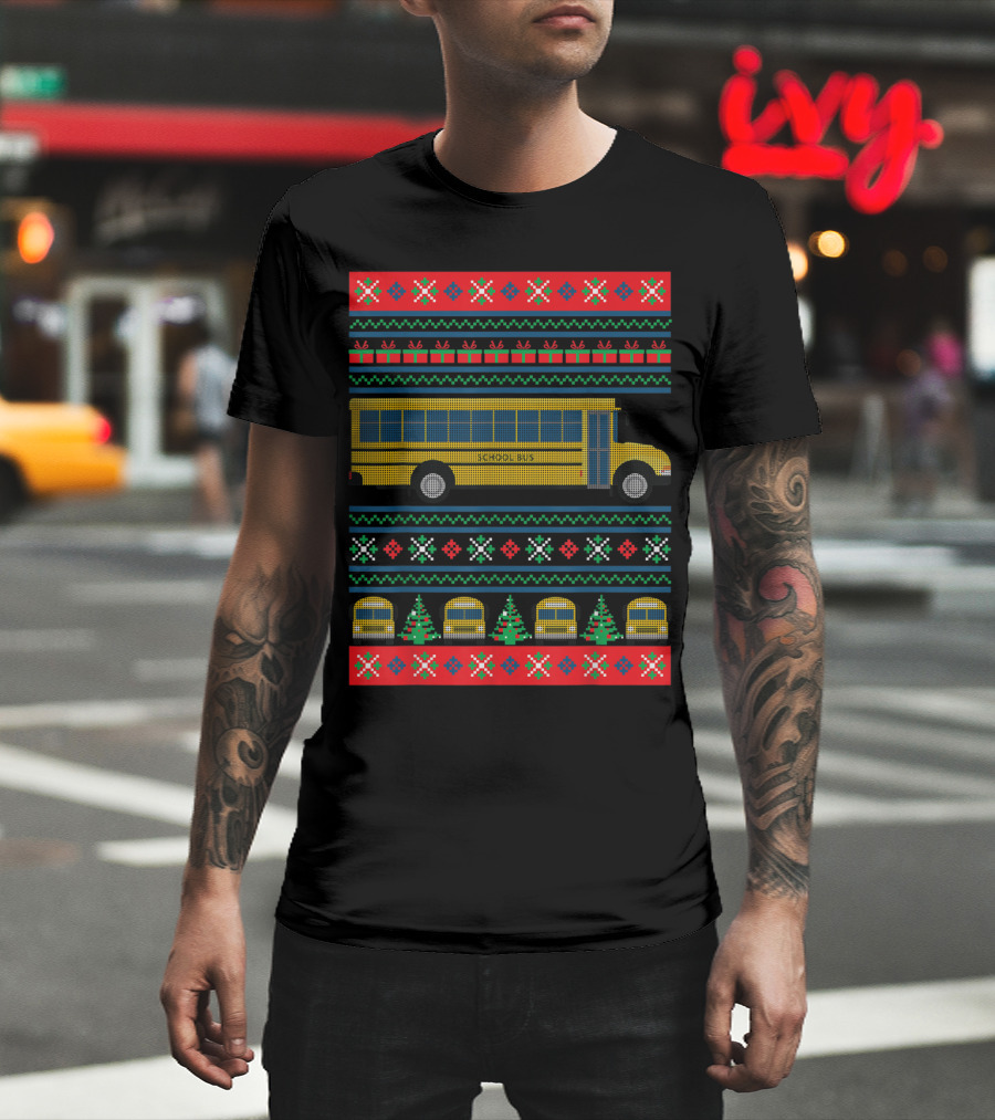 School Bus Ugly Christmas Sweater Driver Holiday T-Shirt