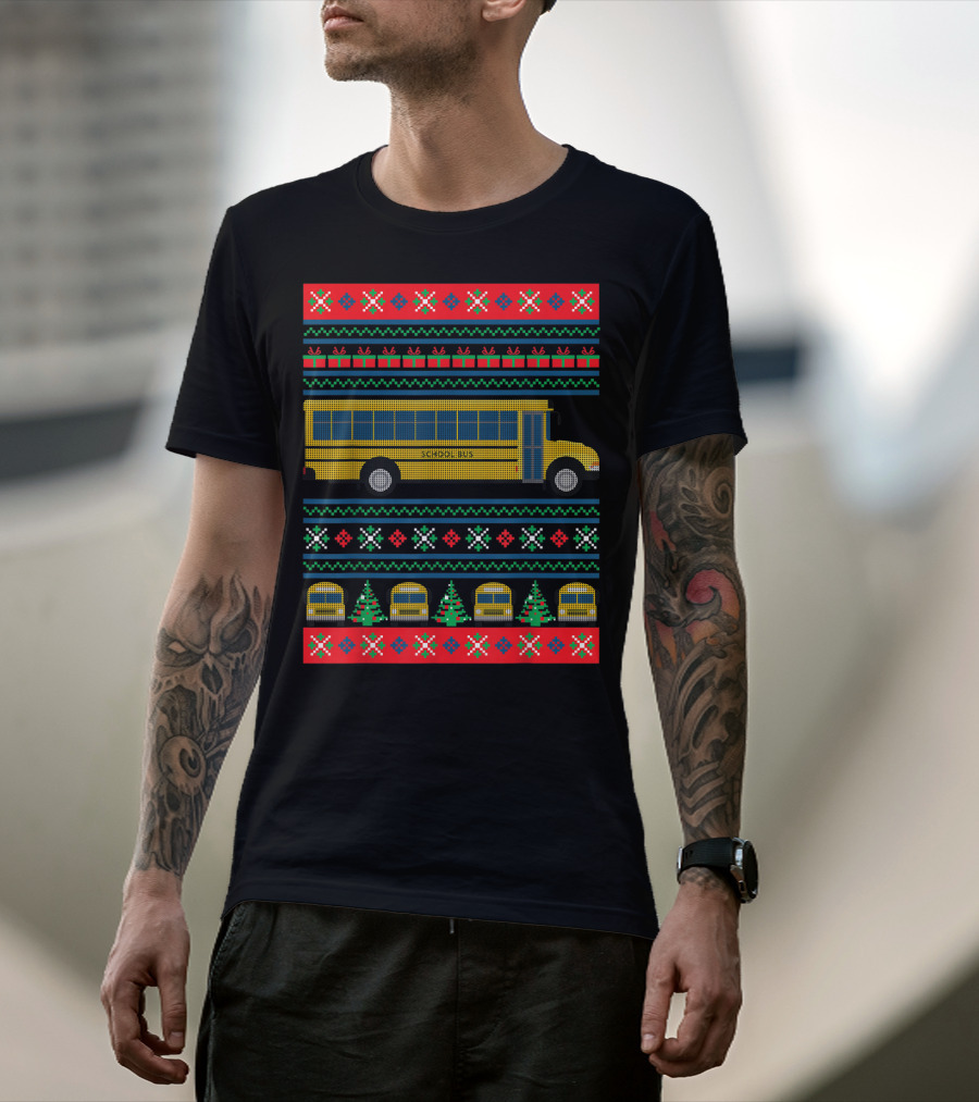 School Bus Ugly Christmas Sweater Driver Holiday T-Shirt