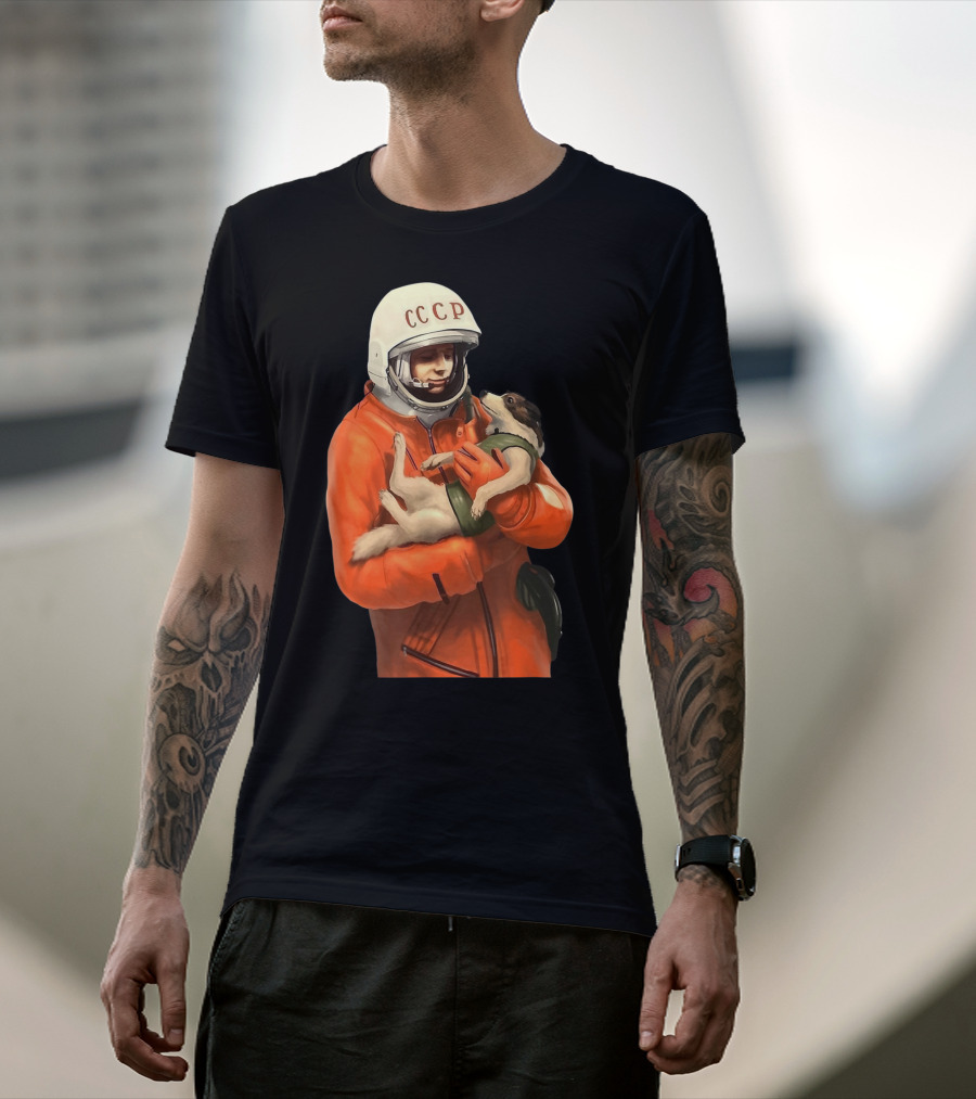 Soviet Space Gagarin USSR CCCP Cosmonaut With Dog In Orange Suit T-Shirt