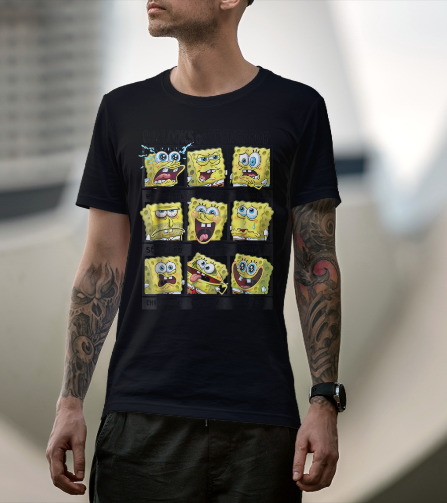 The Looks Of Spongebob Hysterical Angry Scared Stressed Joy Sad Embarrassed Wacky Excited T-Shirt