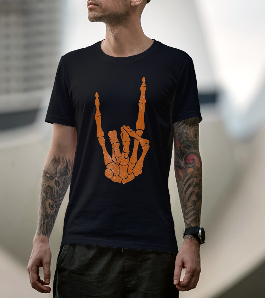 Texas Longhorn Hand Sign Skeleton Bone Structure T-Shirt