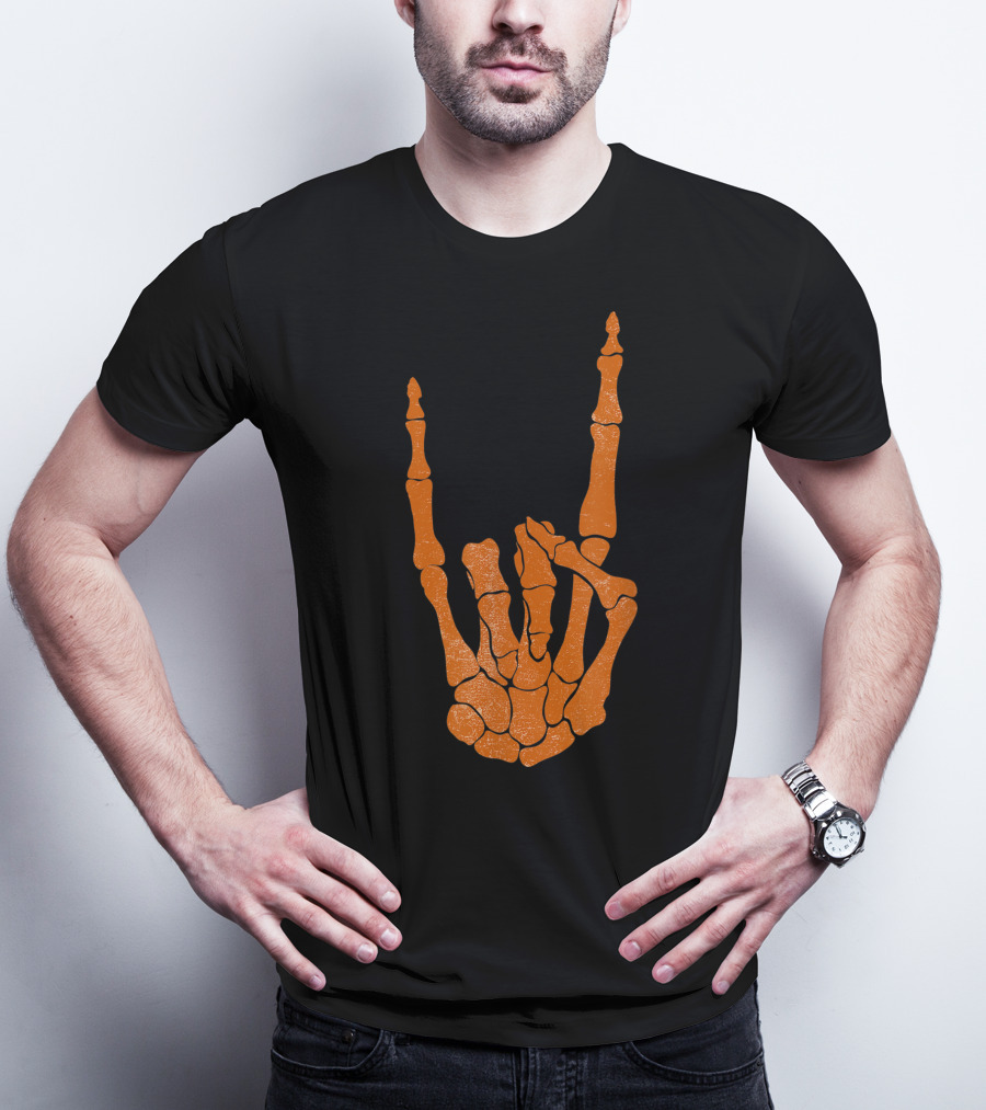 Texas Longhorn Hand Sign Skeleton Bone Structure T-Shirt