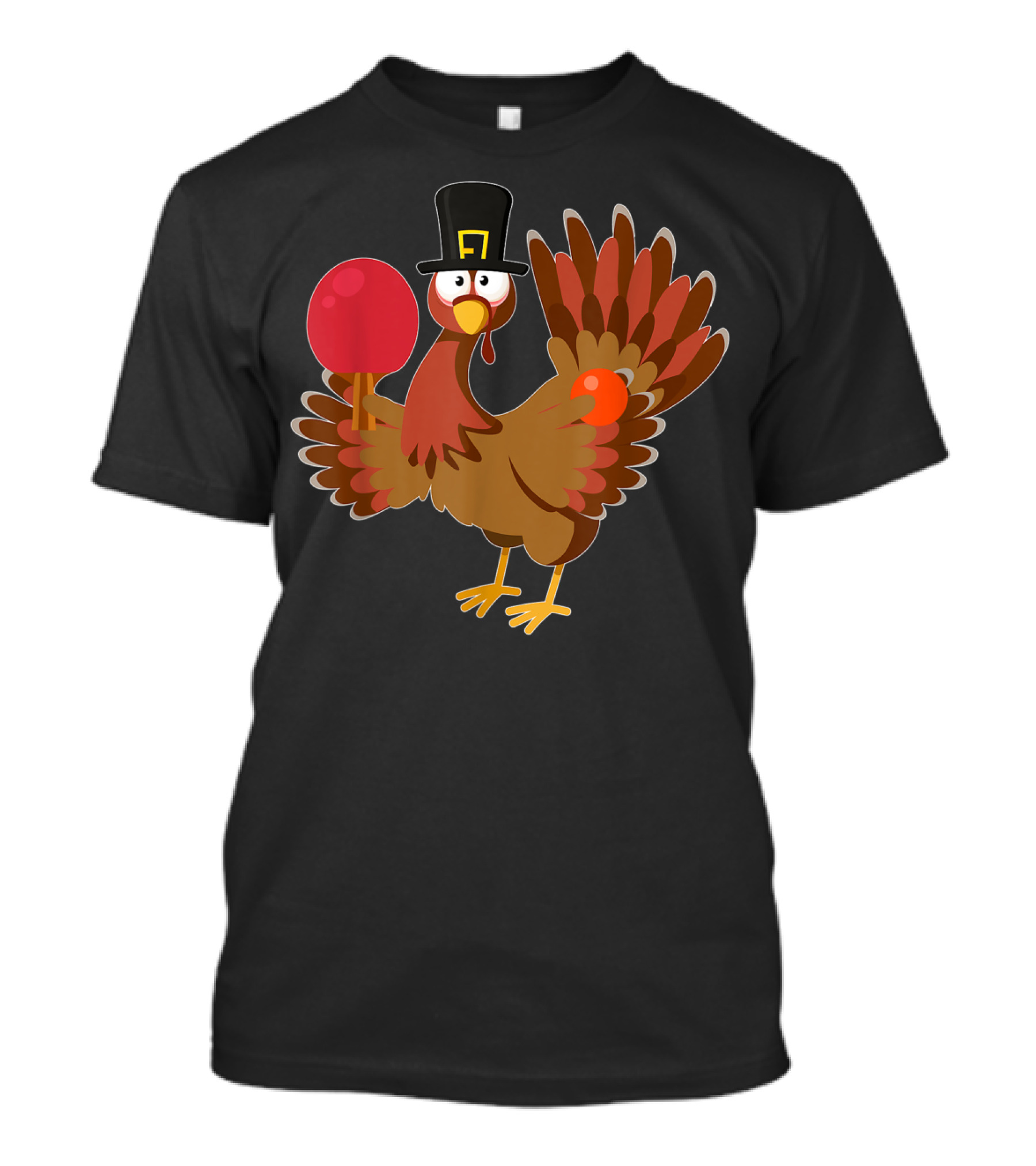 Thanksgiving Turkey Playing Ping Pong With Paddle And Pilgrim Hat T-Shirt