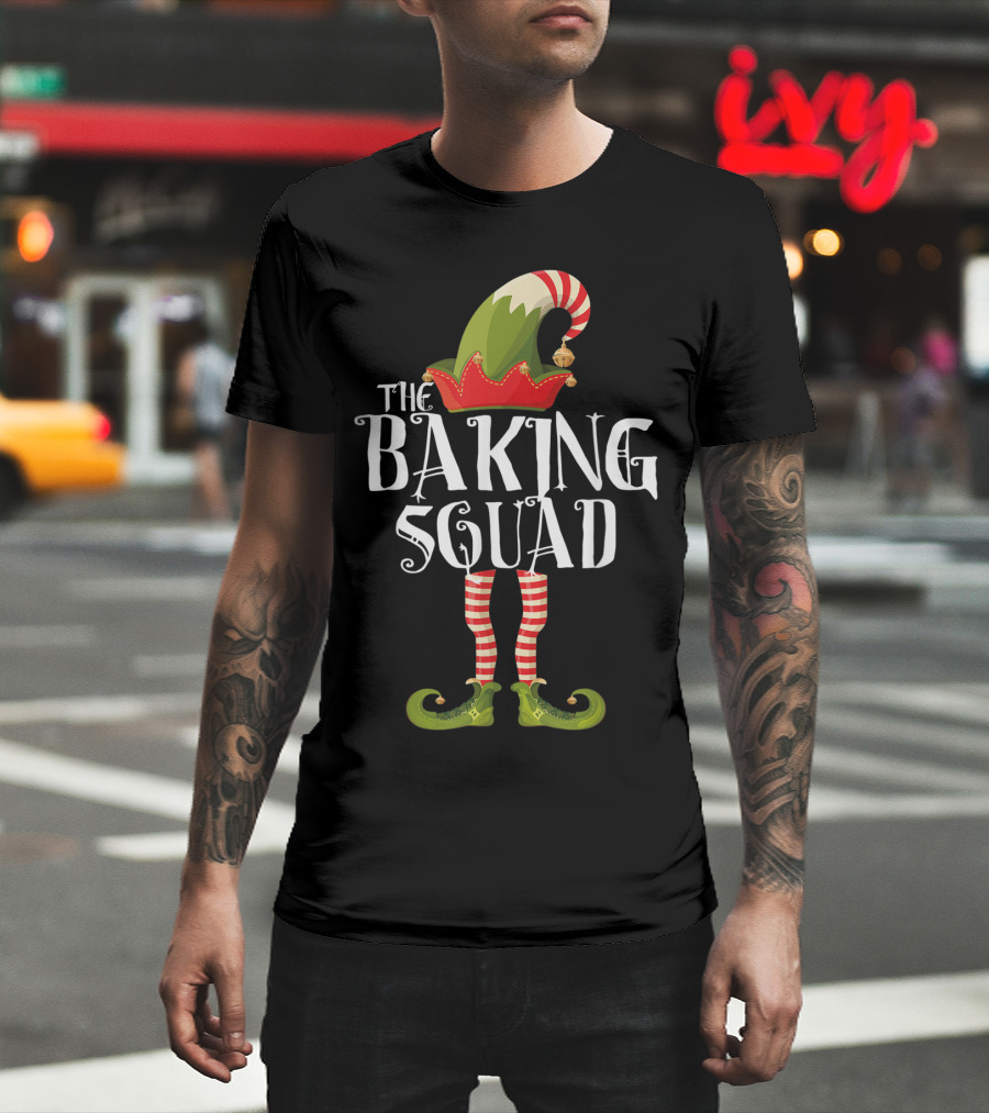 The Baking Squad Elf In Striped Stockings And Festive Hat T-Shirt