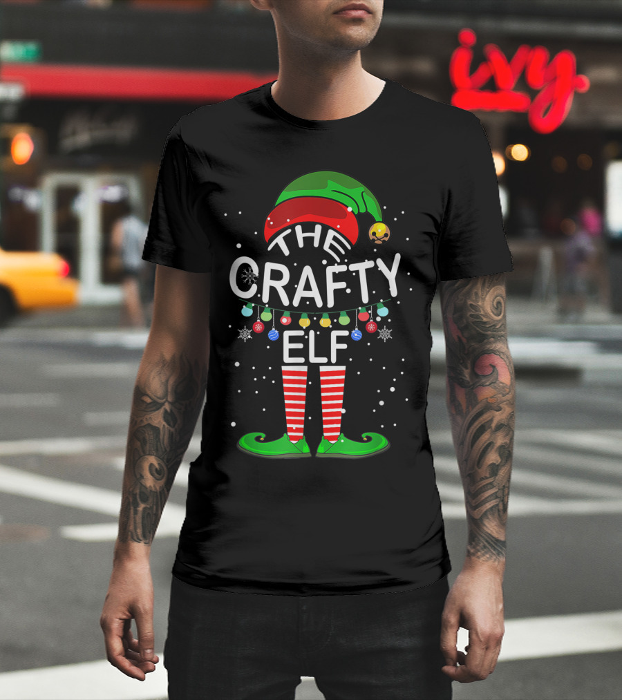 The Crafty Elf Festive Holiday Family Matching Group Snowflakes Lights Decor T-Shirt