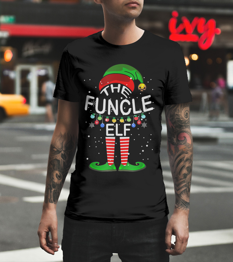 The Funcle Elf Christmas Lights Snowflakes Matching Group T-Shirt