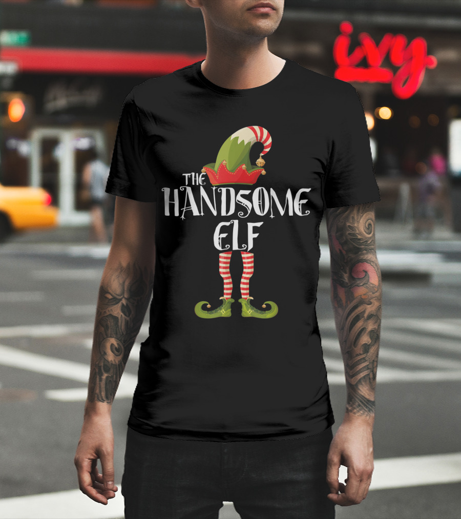 The Handsome Elf Striped Hat And Shoes T-Shirt