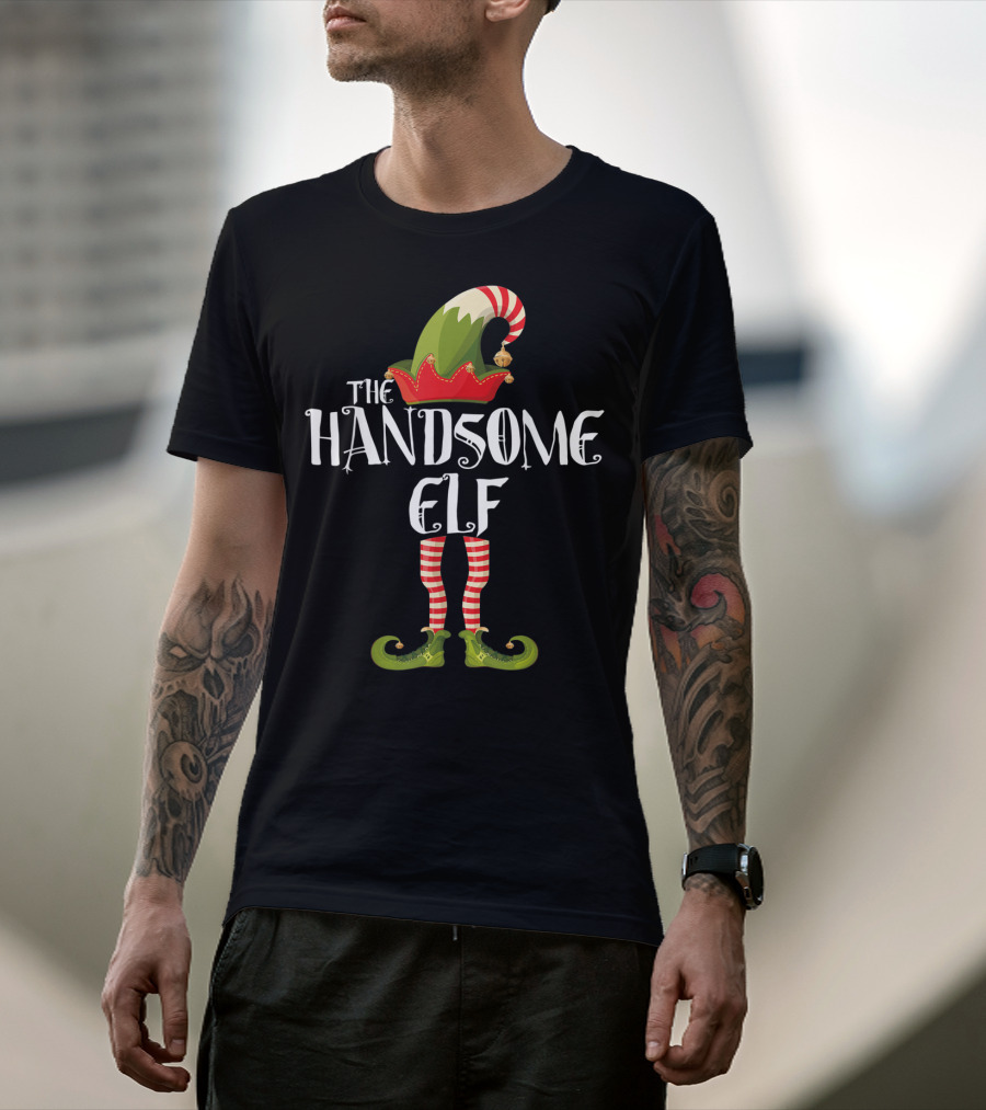 The Handsome Elf Striped Hat And Shoes T-Shirt