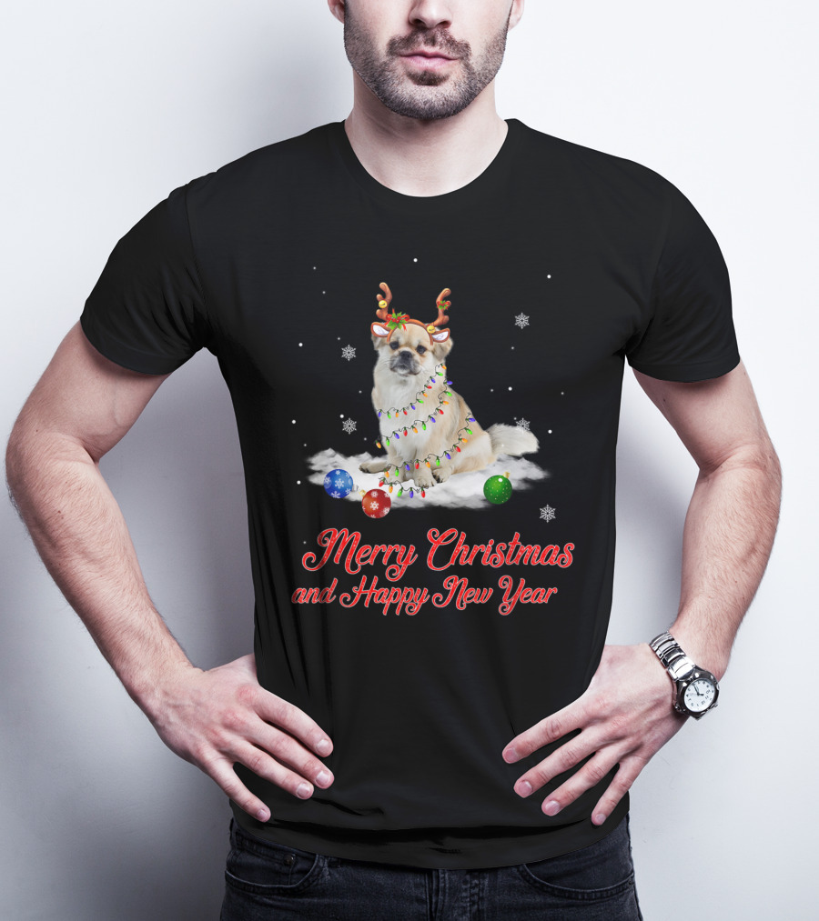 Merry Christmas And Happy New Year Tibetan Spaniel Reindeer Snowflakes T-Shirt