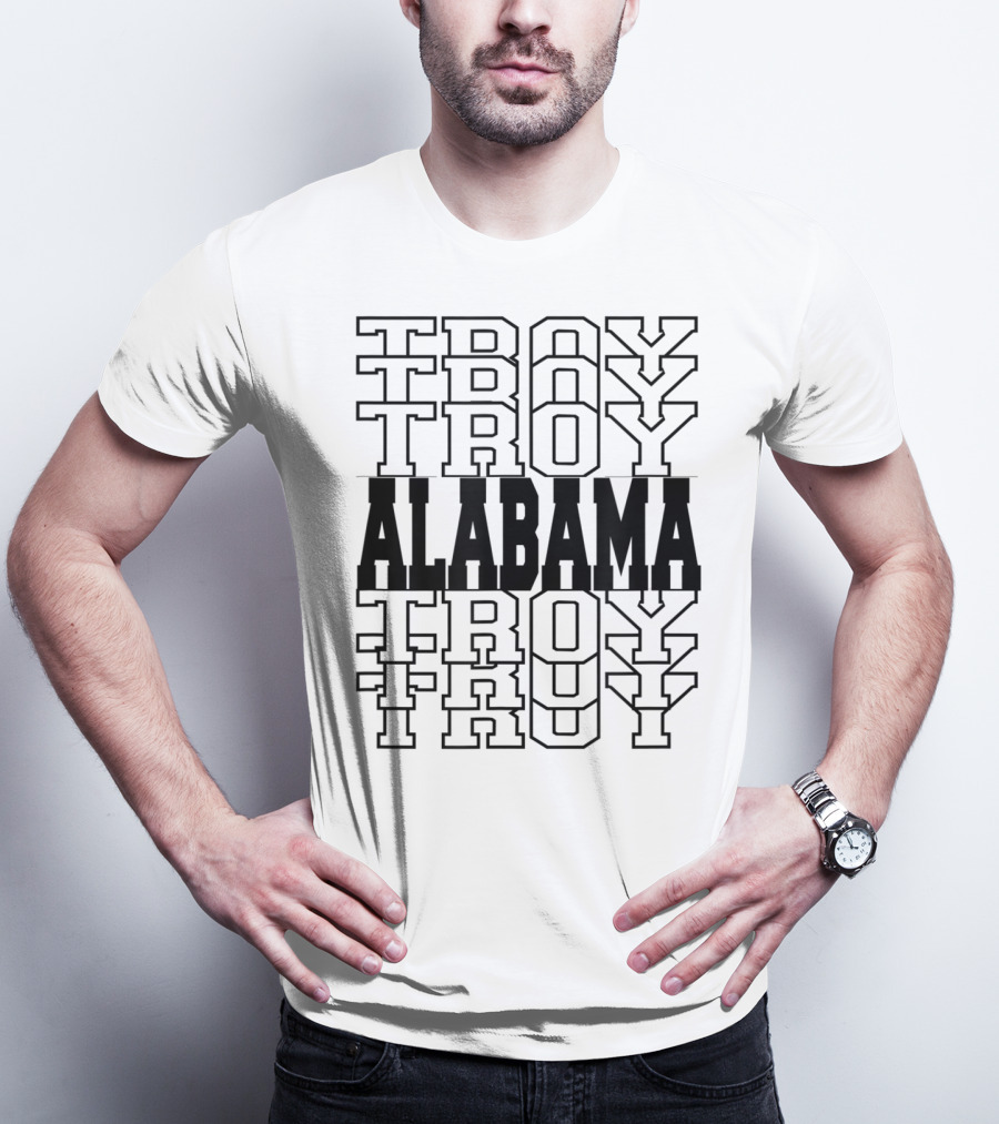 Troy Alabama Retro Athletic Style Stacked Typography T-Shirt