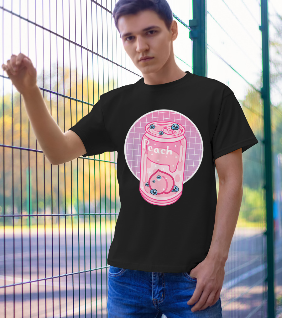 Vaporwave Aesthetic Peach Soft Drink Pastel Grid Can T-Shirt