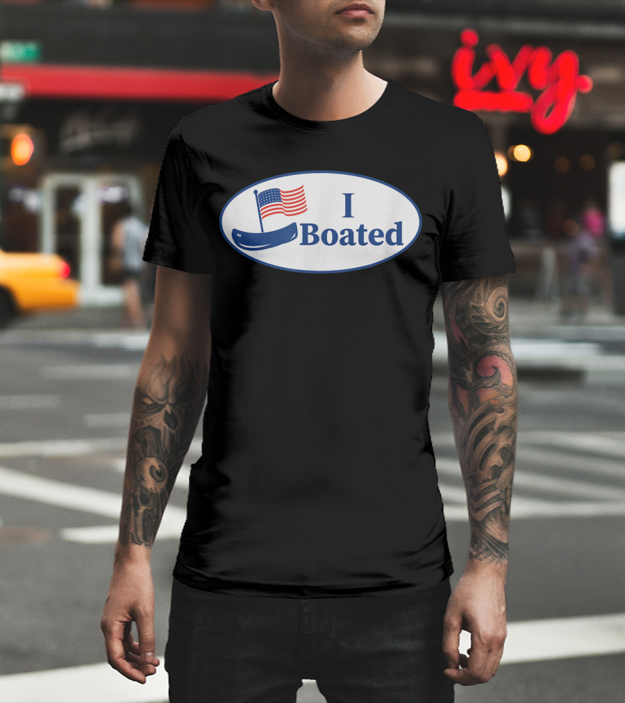 I Boated Sticker With American Flag And Canoe T-Shirt