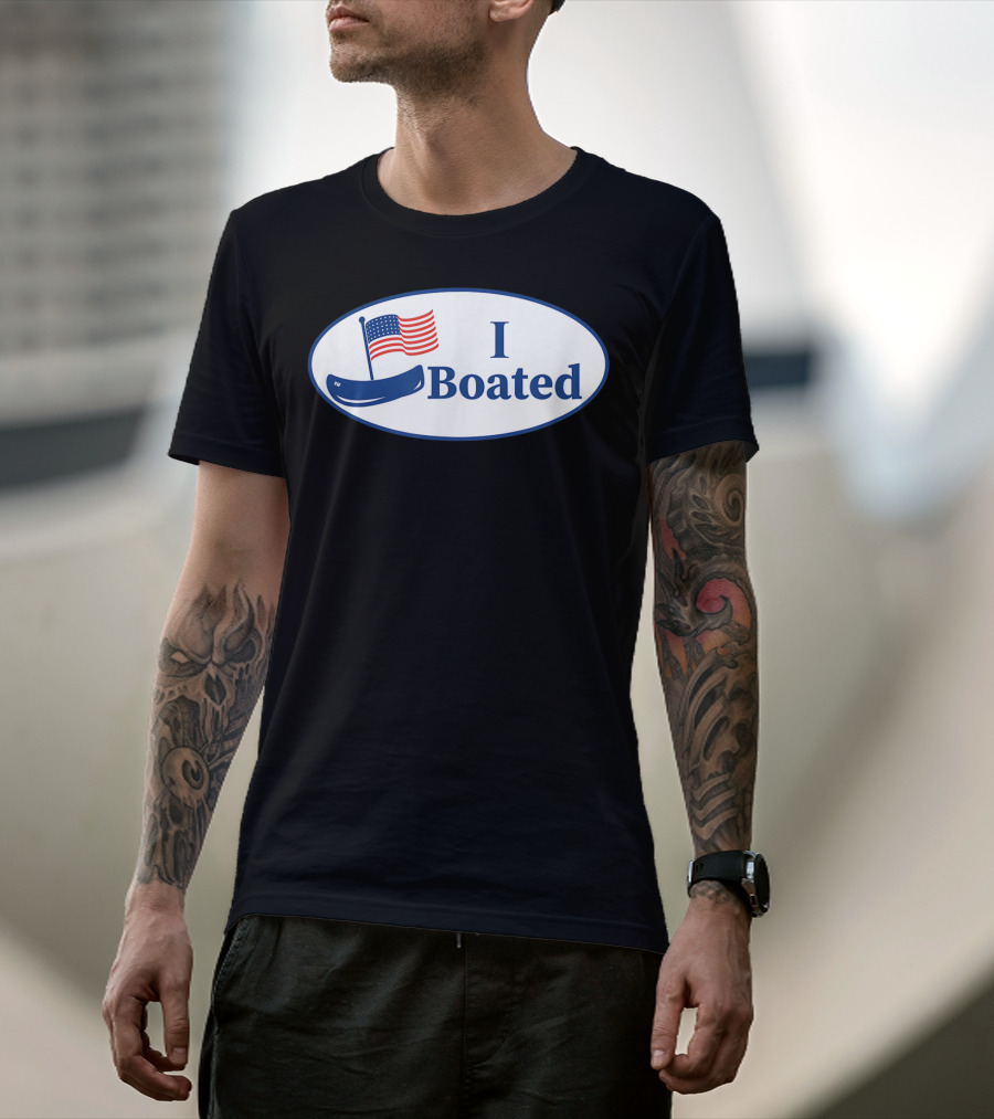 I Boated Sticker With American Flag And Canoe T-Shirt