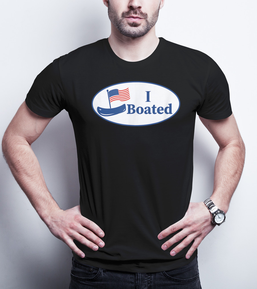I Boated Sticker With American Flag And Canoe T-Shirt