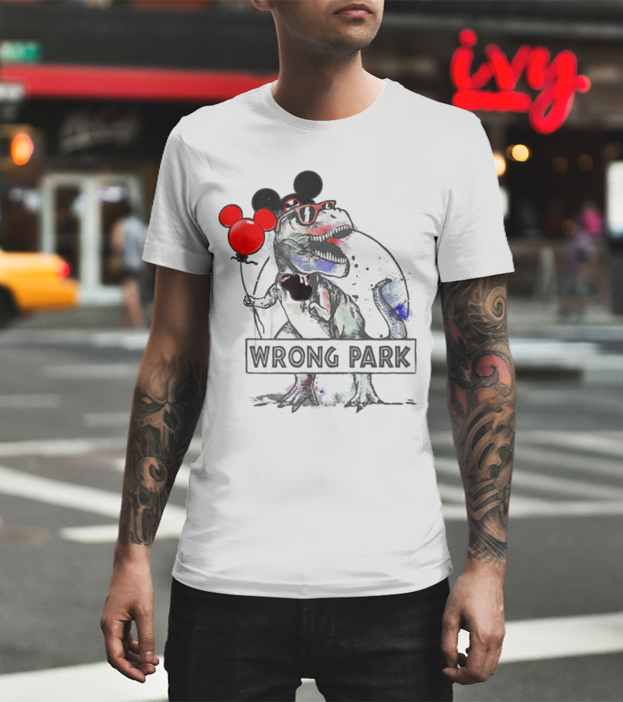 Wrong Park Funny Rex With Mouse Ears And Balloon T-Shirt