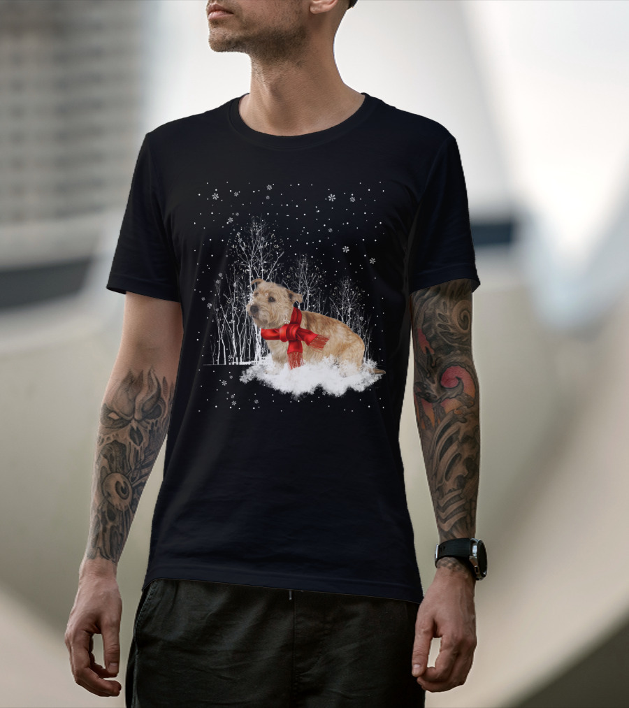 Glen Of Imaal Terrier Winter Scene With Snowflakes And Red Scarf T-Shirt