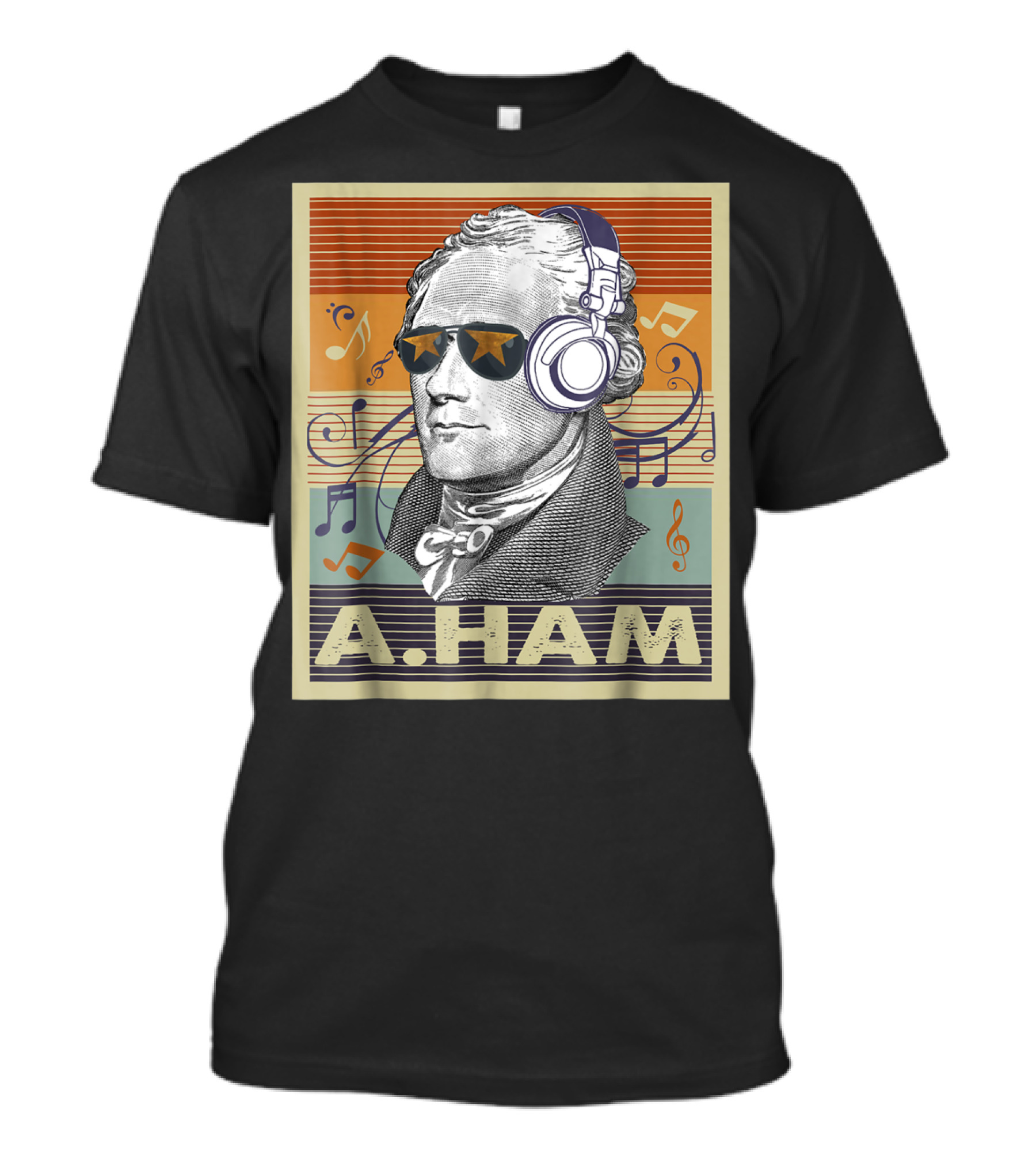 A. Ham Hamilton Headphones Music Notes Retro Vibe T-Shirt